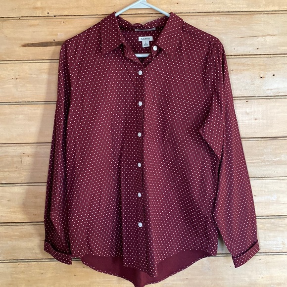 L.L. Bean | Tops | Llbean Womans Small Button Down Shirt Maroon Heart ...